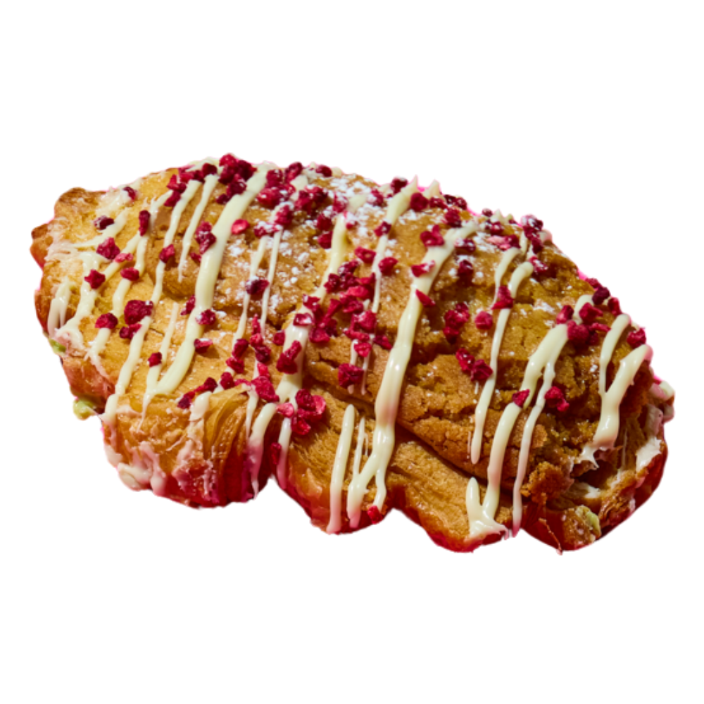 White chocolate and raspberry cookie croissant